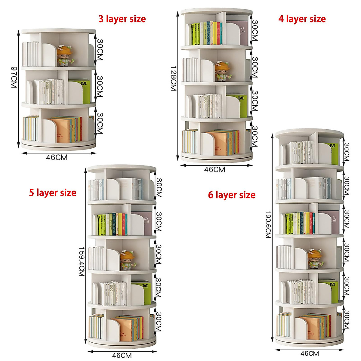 BYERZ Rotating Bookshelf, Small Book Shelf for Small Spaces, 360 Rotating Bookshelf Storage Rack, Wood Narrow Book Shelf Organizer for Bedroom, Living Room Book Shelves, Pink