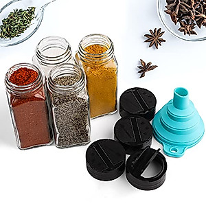 Tebery 30 Pack Glass Spice Jars Square Glass Bottles with Black Caps, 4oz Empty Spice Containers Shakers Complete Organizer Set Includes Wide Funnel and Labels