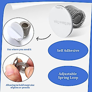 Colarr 50 Pieces Metal Pen Holder Clips Self Adhesive Pen Pencil Organizer with Adjustable Spring Loop Manganese Steel Pen Clip for Whiteboard Refrigerator Erase Board and Bulletin Board Map (Silver)