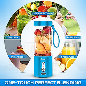 Wozeyo Portable Blender for Shakes and Smoothies (530ml) - Handheld Personal Mini Blender Smoothie Juicer Cup with 4000mAh Rechargeable Battery & Multipurpose Fruit Knife for Home & Office - Blue
