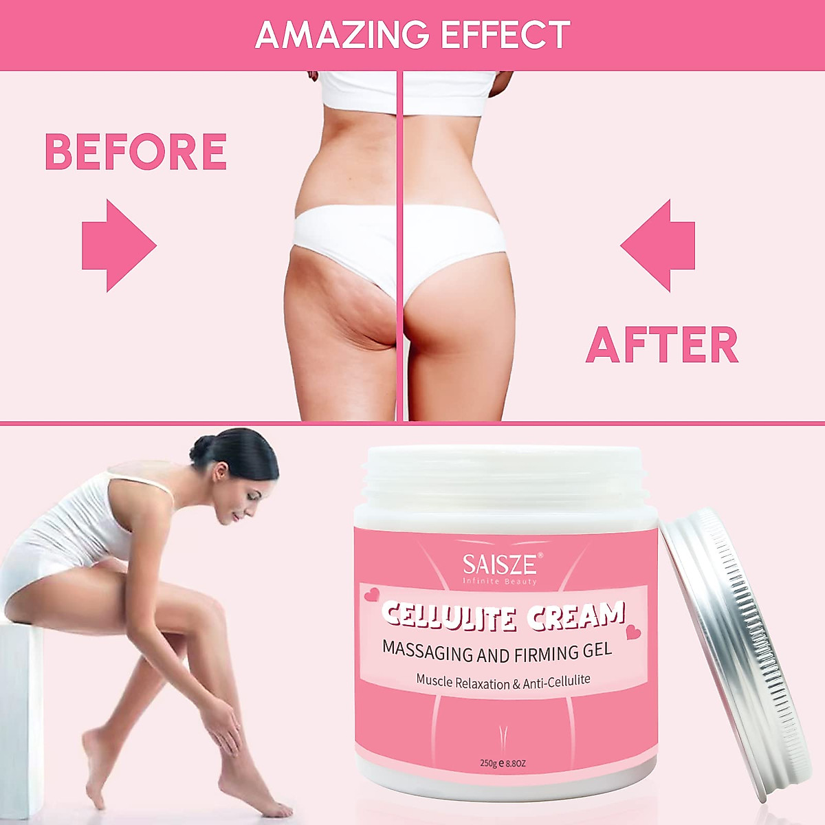 SAISZE Anti Cellulite Body Slimming Cream 8.8oz & Massager and Remover Brush Mitt (Slimming Cream + Massager)