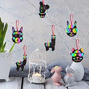 WATINC 60 pcs Alpaca Scratch Cards Art Set for Kids and Adults,DIY Color Card Art Craft Kit, Llama Carnival Party Favor,Llama Themed Fun Game, 6 Styles with Ribbon &Wood Stylus