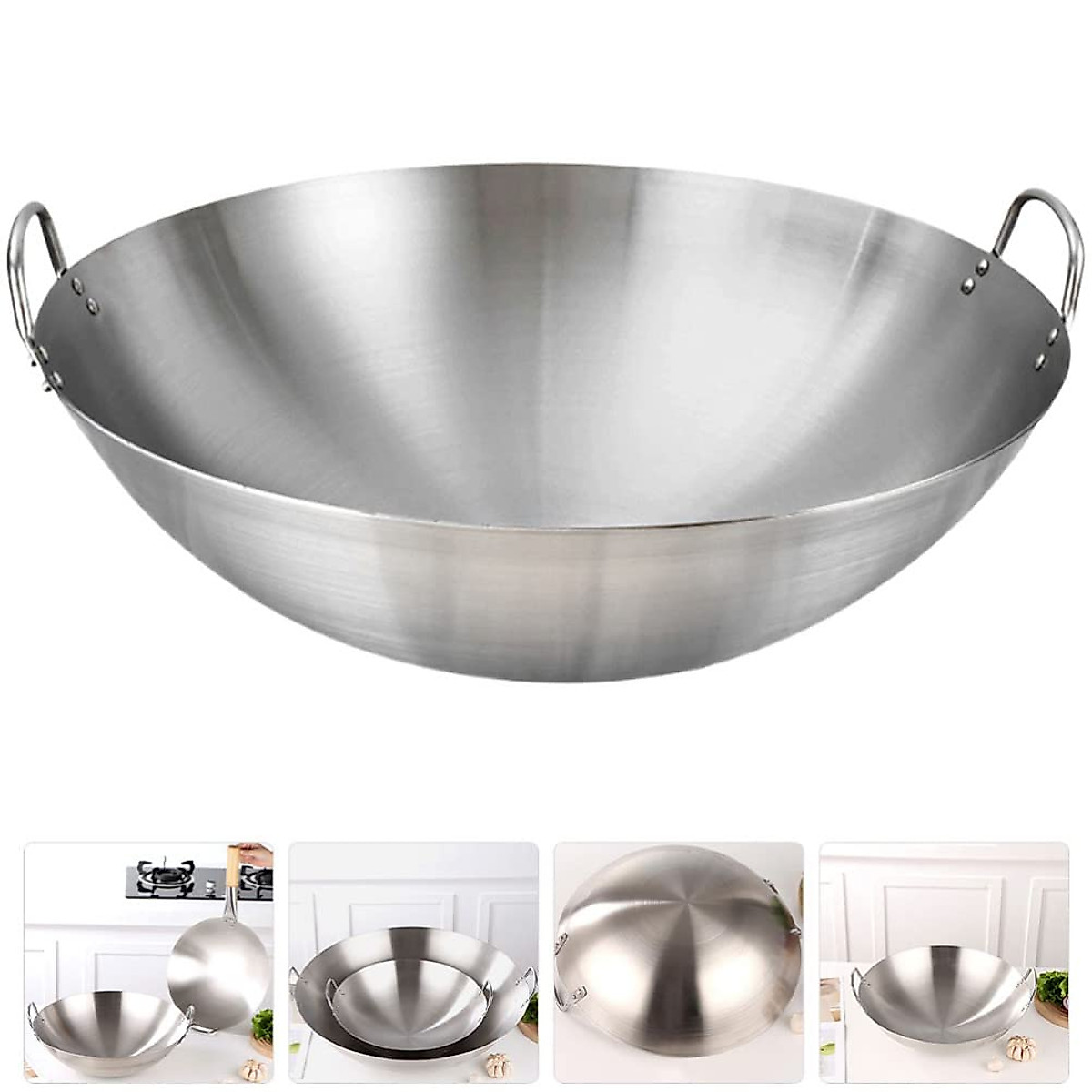STOBAZA Stainless Steel Wok Pan, 34cm, Nonstick, Multipurpose, Dishwasher Safe