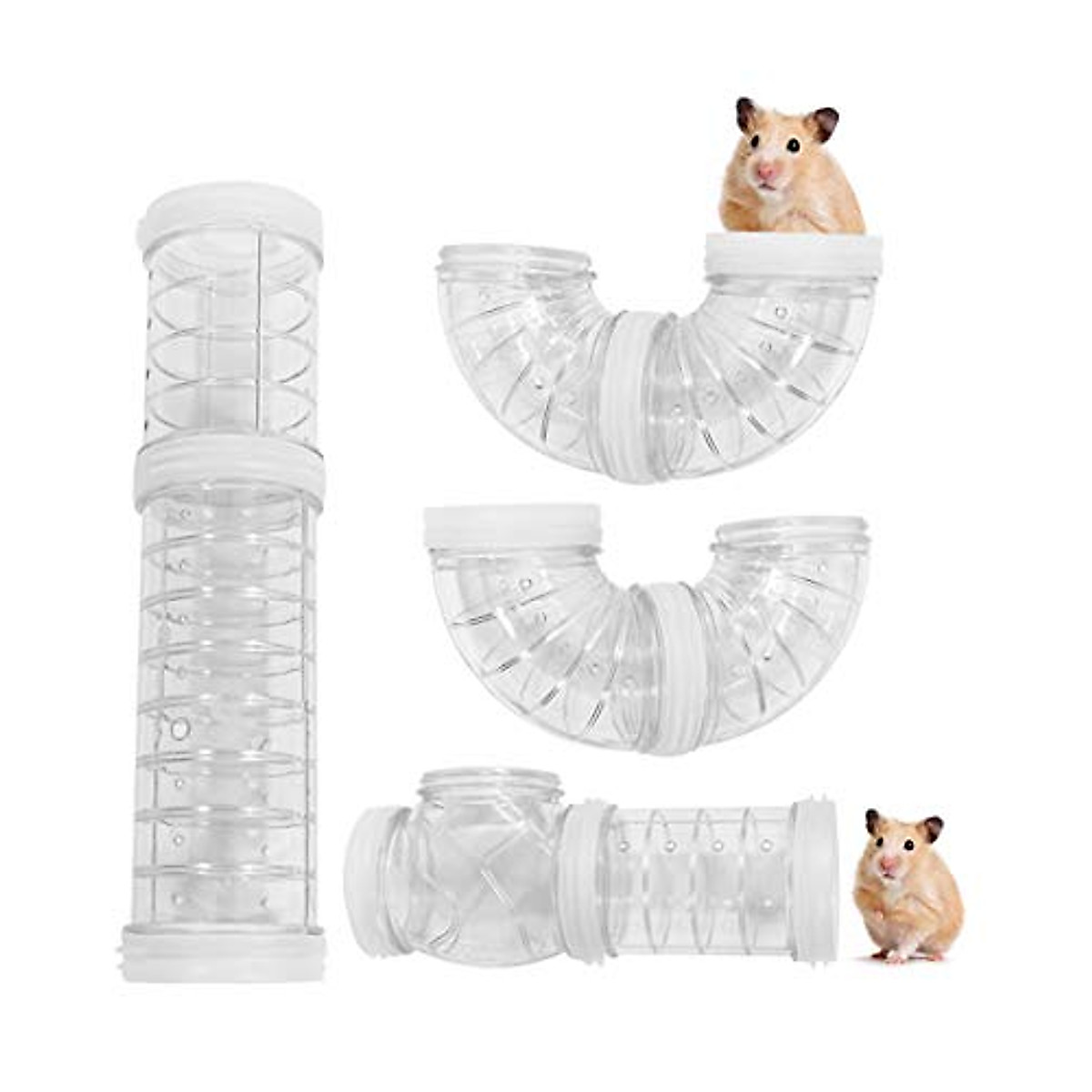 WishLotus Hamster Tubes, Adventure External Pipe Set Transparent MaterialHamster Cage & Accessories Hamster Toys to Expand Space DIY Creative Connection Tunnel Track Rat Toy (White)