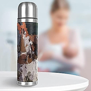 Stainless Steel Leather Vacuum Insulated Mug Castle Thermos Water Bottle for Hot and Cold Drinks Kids Adults 16 Oz