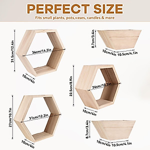 Aurovive Wooden Hexagon Floating Shelves Set of 5 Wall Mounted Honeycomb Shelf octogone shelve Geometric Shaped Organizer for Living Room Bathroom Bedroom Guest Room Decor Accessories nartural