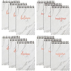 Paper Junkie 12-Pack Small Spiral Bound Motivational Notebooks, 4x6-Inch Bulk Marble Pink Note Pads, 50 Sheets Each, Inspirational Notepads, Imagine, Believe, Inspire, Dream Cover Designs