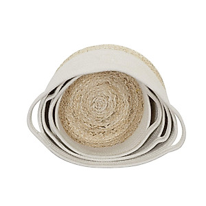 Household Essentials Cotton Rope Woven Corn Leaf Wicker Basket Set | Small Medium Large | White and Brown