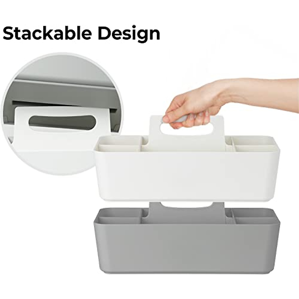 Carrotez Craft Storage Organizer, Craft Storage Containers, Caddy Tote Bin, Divided Plastic Organizer with Handle for Craft, Sewing, Art, Office Supplies, Multi Use, Stackable, Portable, White