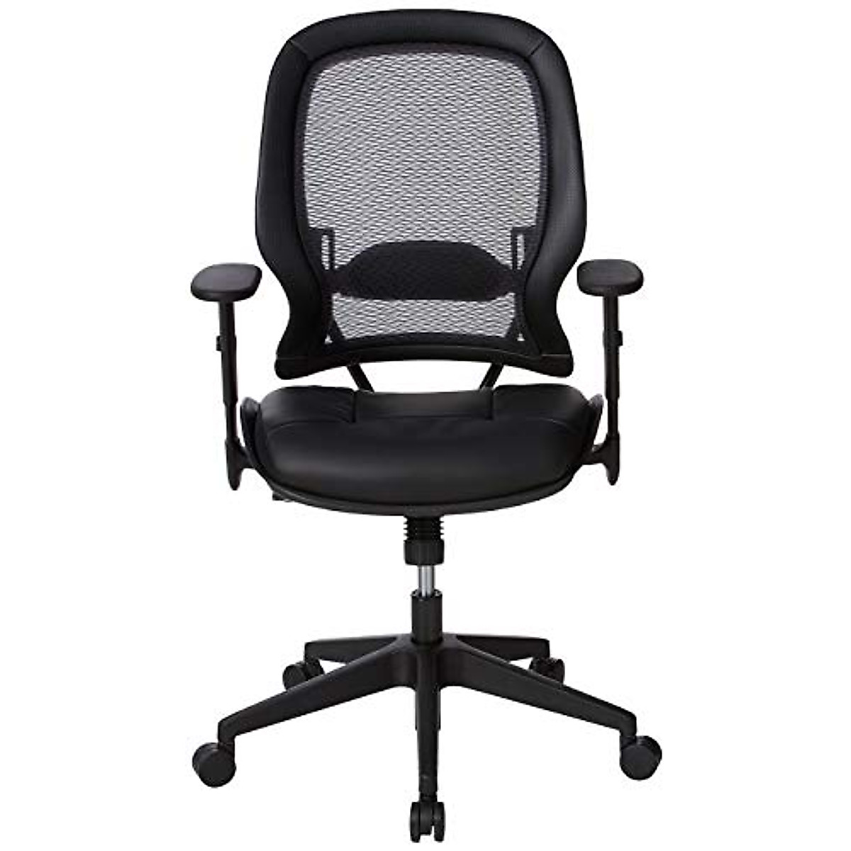 SPACE Seating AirGrid Back and Padded Bonded Leather Seat, 2-to-1 Synchro Tilt Control, Adjustable Arms, Nylong Base Adjustable High Back Managers Chair, Black
