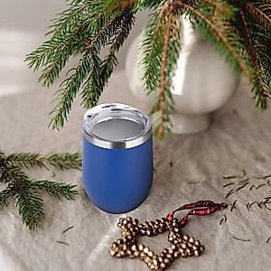 DOMICARE Stainless Steel Wine Tumbler Bulk with Lid, Personalized Insulated Tumblers Set, 12oz Travel Coffee Cups Pack of 1, Dark Blue