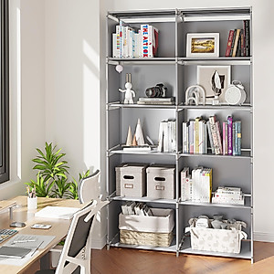 ACCSTORE Cube Storage, Double Row 6-Layer Cubes Closet Storage Shelf, DIY Wall Cabinet Bookshelf Plastic Square Storage Rack, Suitable for Bedroom, Living Room, Office, Kitchen, Warehouse (Grey)