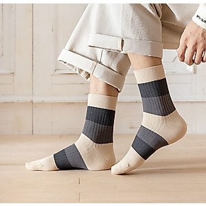 ZINDE 6 Pairs Soft Cotton Socks for Women Girl Thick Knit Breathable Cute Stripe Fashion Above Ankle Crew Socks Set (6 Pairs-08)