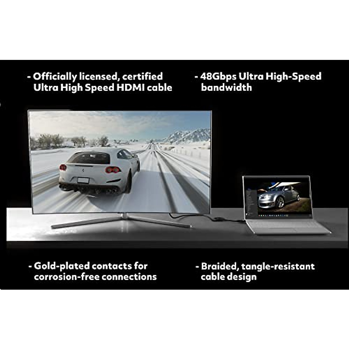 Manhattan 8K Ultra High Speed HDMI Cable with Ethernet – Certified 2.1-3ft, 7ft, 10ft - 4k 120hz, 8K 60hz, 48Gbps, Gold Contacts, Braided Cord –Lifetime Mfg Warranty -for Gaming, PS5, Xbox, TV, Roku