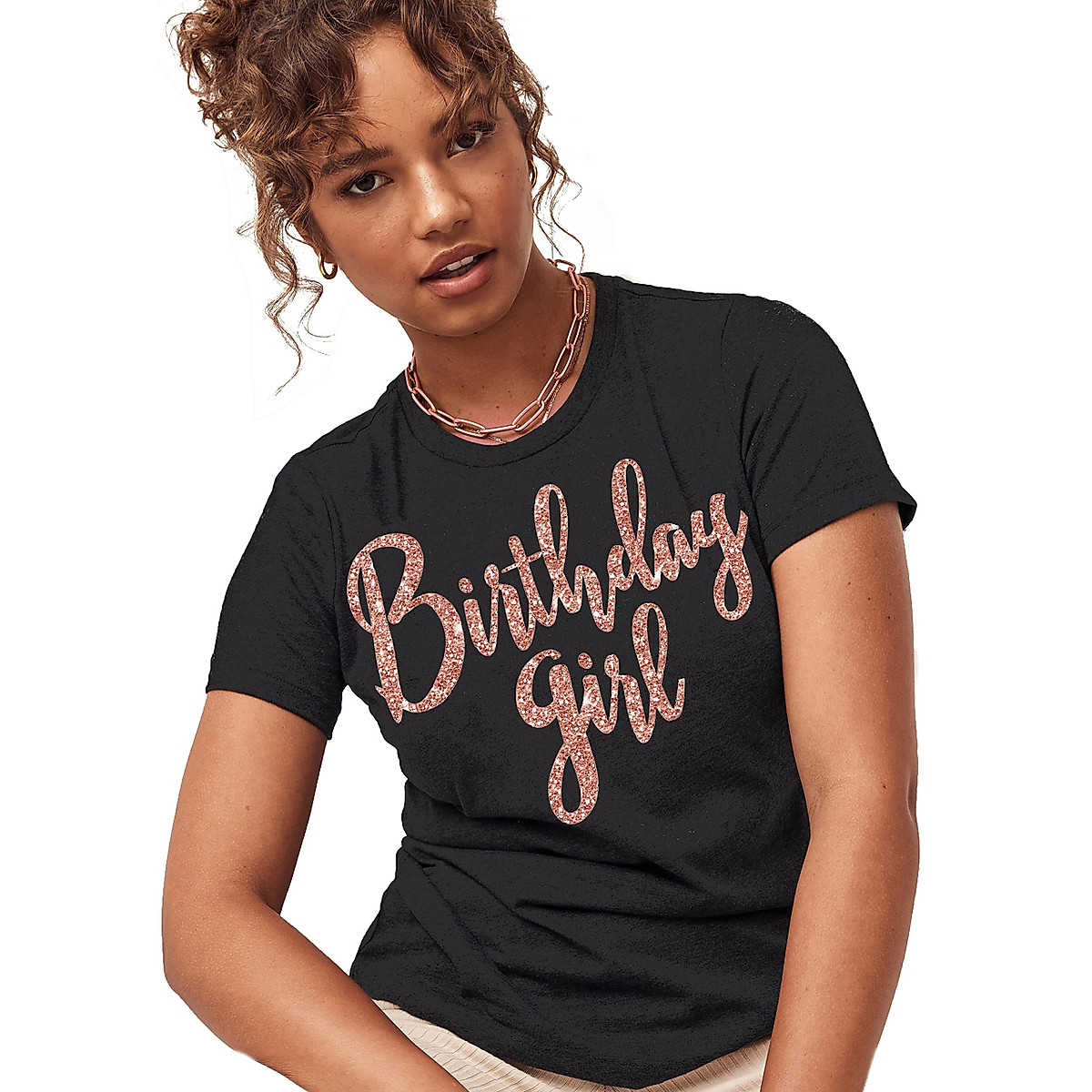 Birthday Shirts for Women - Rose Gold Girly Birthday Girl T-Shirt - Birthday Gifts for Women - Large - Black Tee(BdyGrl RG) Blk/Lrg