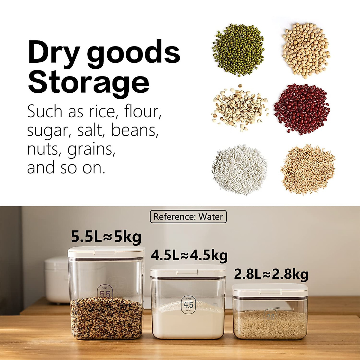 LivLab Flour Container - 5.5 L /5.81qt/5kg Large Flour Dispenser Keep Your Flour Fresh and Dry Easily with Kitchen Essential