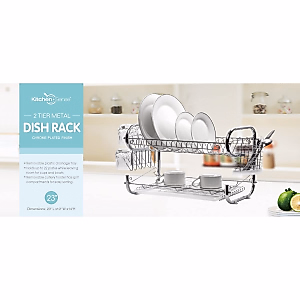 J&V TEXTILES Dish Drying Rack, Stainless Steel 2-Tier Dish Rack with Utensil Holder, Cutting Board Holder and Dish Drainer for Kitchen Counter (23-Inch)