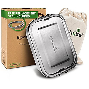 Blockhuette Stainless Steel Lunch Box for Adults I 27oz I Bento Box with 3 Compartments, Leak-Proof Container, Metal Lunchbox for Travel & Work, Eco-Friendly Meal Storage Solution, incl free Sealing