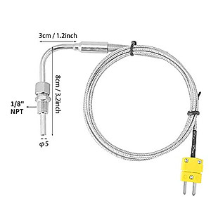 EGT Thermocouple K Type 1/8" PT Temperature Probe Sensors Exhaust Gas Temp Probe with Exposed Tip & Connector,Stainless Steel (1)