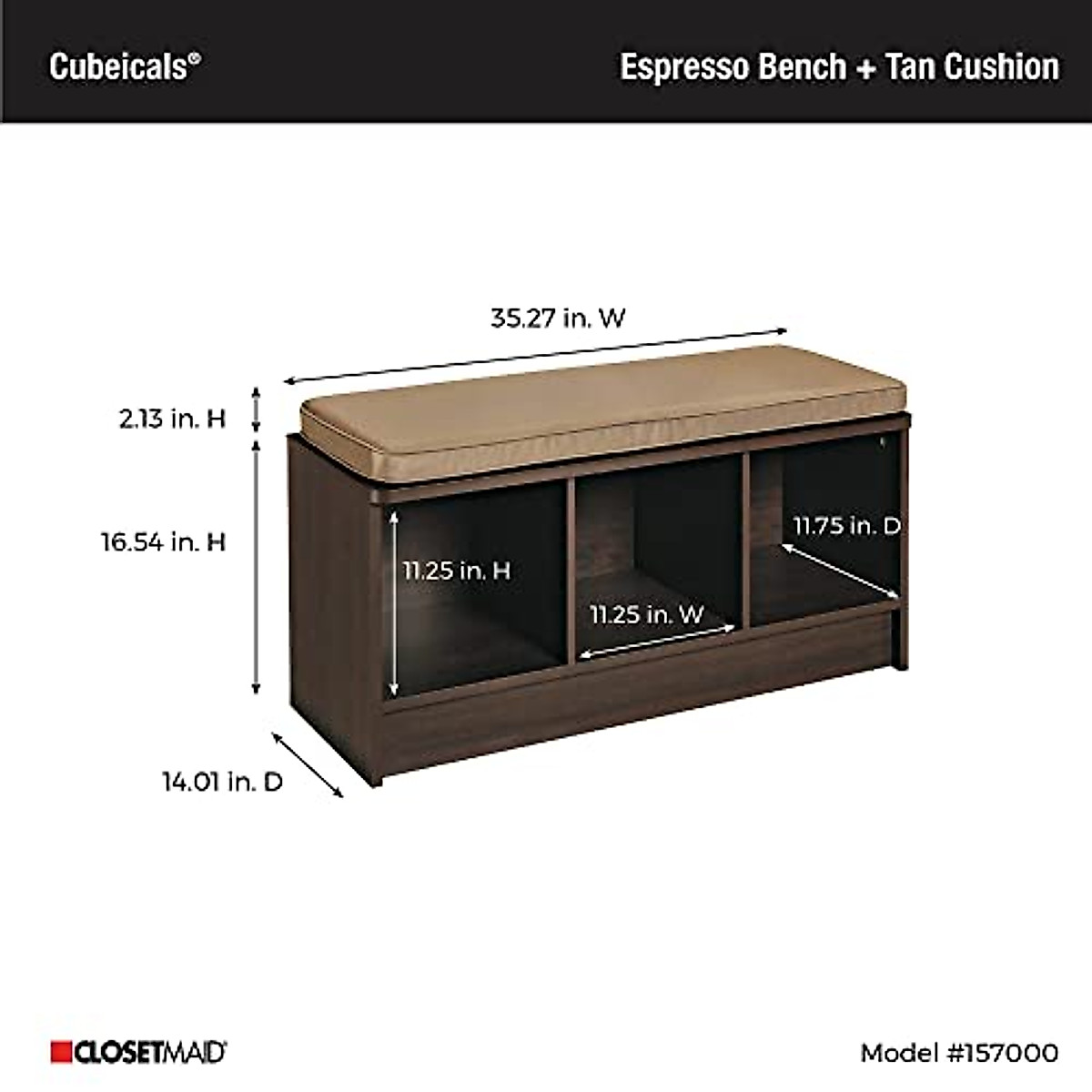 ClosetMaid 1570 Cubeicals 3-Cube Storage Bench, Espresso