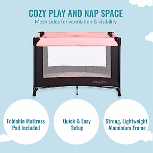 Dream On Me Nest Portable Play Yard with Carry Bag and Shoulder Strap, Pink