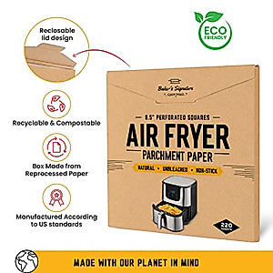 Bamboo Steamer Liner, 8.5" Air Fryer Parchment Paper Liners Sheets – 220pcs Unbleached Bamboo Steamer Basket Liners – Easy Cleanup, Will Not Burn or Curl, Non-Toxic & Volume Pack by Baker’s Signature