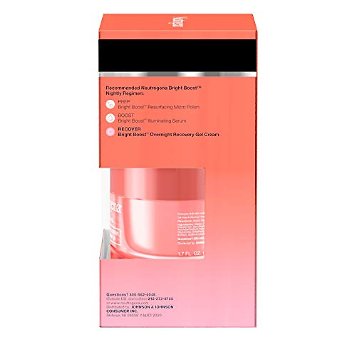 Neutrogena Bright Boost Overnight Recovery Gel Cream with Neoglucosamine, Brightening Nighttime Moisturizer, Oil-Free & Non-Comedogenic, 1.7 oz