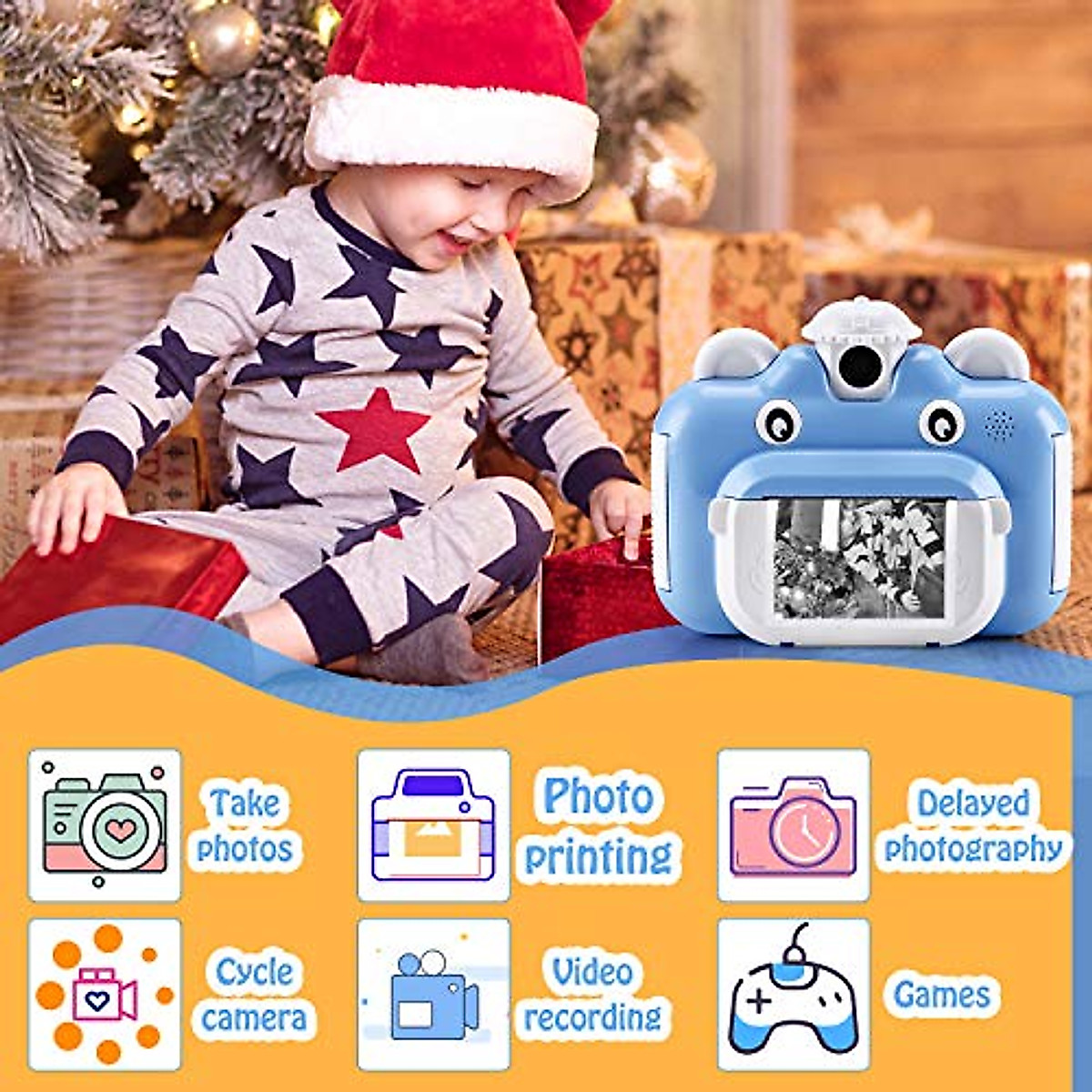 Barchrons Instant Print Digital Kids Camera 1080P Rechargeable Kids Camera Video Camera with 32G SD Card for 6-12 Years Old Birthday Gift
