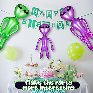 Honoson 6 Pcs Giant Inflate Alien, 67 inch 35 Inch 18 Inch Jumbo Alien Blow up Alien Green Purple Balloons Inflatable Alien Doll Toy for Halloween Birthday Alien Theme Party Decor Supplies