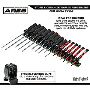 ARES 62028 - Green 16.5-Inch Hand Tool Holder - Aluminum Rail Stores up to 16 Screwdrivers or Small Tools and Keeps Your Garage Organized