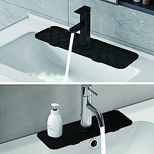 IEUSEW Silicone Faucet Mat, Silicone Faucet Handle Drip Catcher Tray, Faucet Water Catcher Mat, Silicone Sink Splash Guard, Black