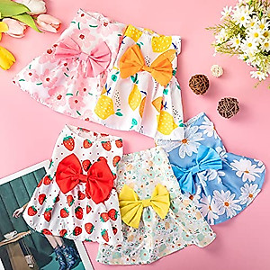 5 Pieces Dog Dresses for Small Dogs Girls Floral Puppy Dresses Pet Dog Princess Bowknot Dress Cute Doggie Summer Outfits Dog Clothes for Yorkie Female Cat Small Pets, 5 Styles(Small)