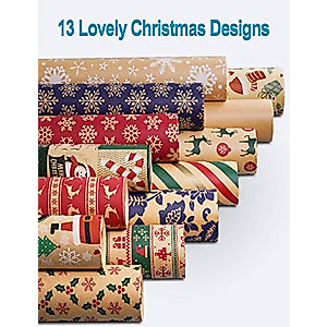 TOYPOPOR Christmas Wrapping Paper Roll 17in x 100ft (44CM x 30M), Eco-Friendly Recyclable Kraft Paper for Kids Boys Girls Man Women Gifts, Presents, Arts & Crafts, Traditional Festive Design