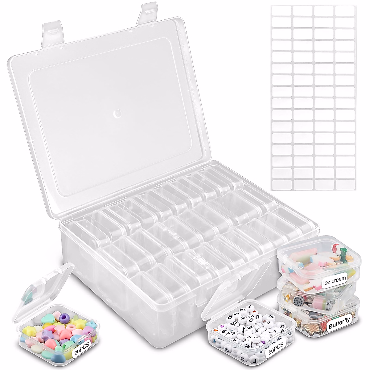 HINMAYGO Bead Organizer Box, 31pcs Small Bead Organizers, Storage Plastic Cases, Mini Plastic Containers, Clear Plastic Storage Boxes for Small Items Art Craft Jewelry Bead