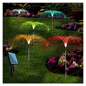 5 in 1 Solar Fiber Optic Lights with Remote Solar Flower Garden Lights Waterproof Solar Outdoor Decorations 7 Color Changing Solar Jellyfish Lights for Garden Patio Lawn Pathway Landscape Decor