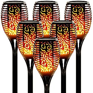 Walensee Super Large Size Solar Lights Outdoor Upgraded 43"(6 Pack) 96 LED Waterproof Flickering Flames Torch Lights Solar Spotlights Landscape Decoration Lighting Dusk to Dawn Auto On/Off Security