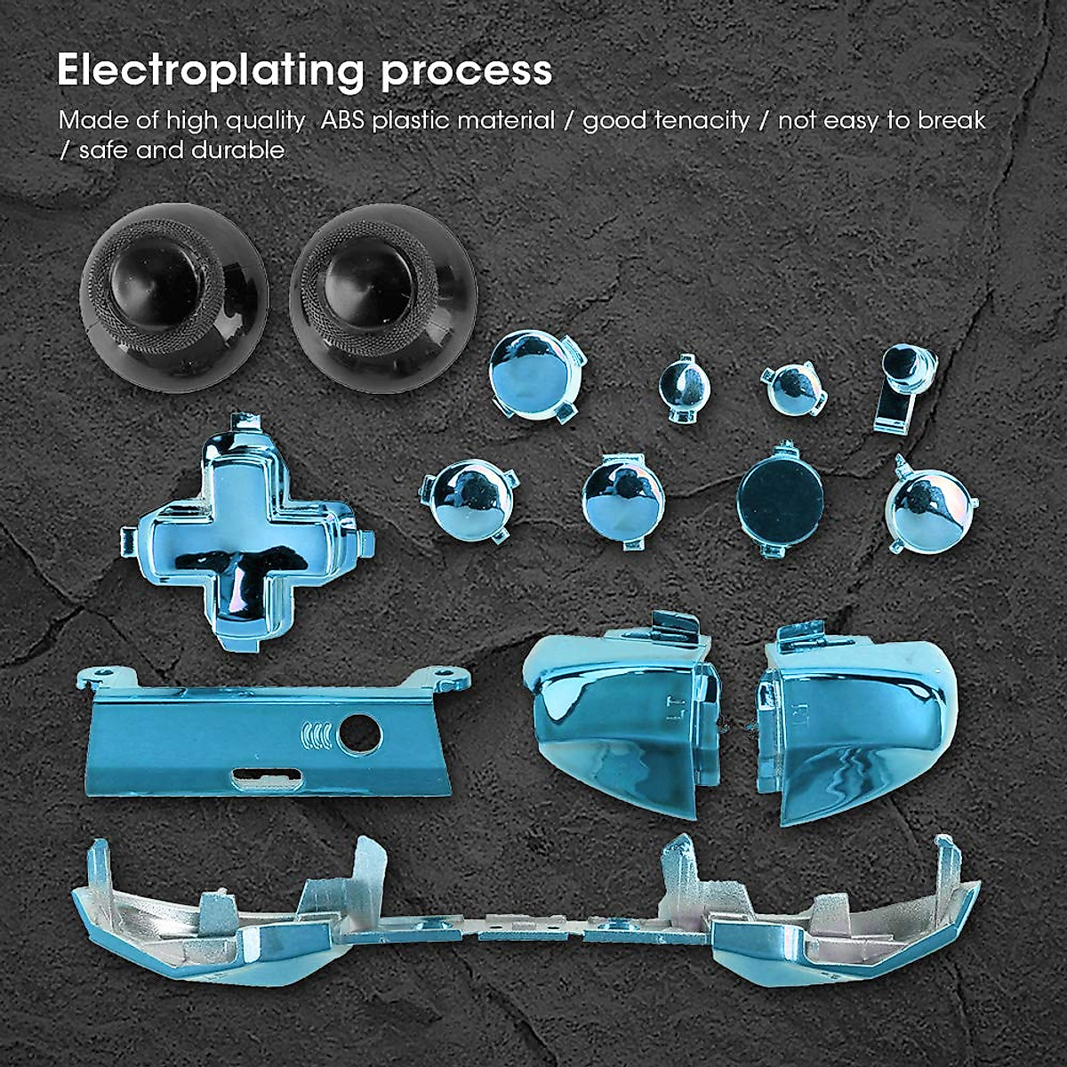 Joystick for Xbox, Gamepad Electroplating Buttons for Xbox One Slim Controller Gamepad Replacement Kit with Mushroom Cover Cross Shaped Left/Right Bumper Baffle,etc(Blue)