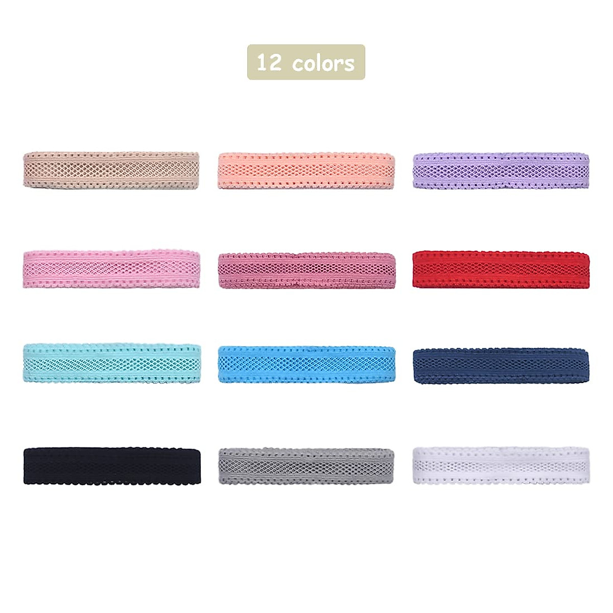 Bristlegrass Picot Loop Mesh Elastic Band 5/8" Frilly Lace Spandex Ribbon for Hair Tie Headband Lingerie Underwear Sewing Trim (Combo E-5/8 Inch X 24 Yards)