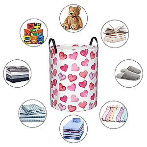 Laundry Basket,Pink Watercolor Painted Hearts,Collapsible Laundry Baskets,Clothes Hampers For Laundry,Laundry Bin Waterproof Lining-Medium