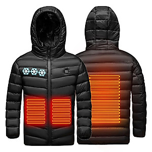 Boys Girls Winter Heated Jacket USB Electric Heating Hooded Coats for Kids 3 Adjustable Temperature Heated Jacket with Hood Snowflakes Printed Down Jacket Heated Clothing for Riding Skiing Fishing