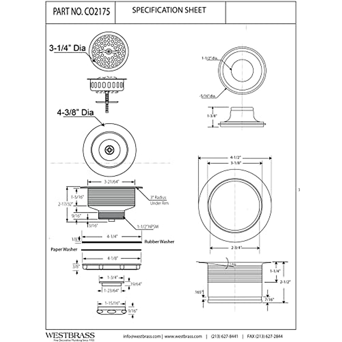 Westbrass CO2175-01 Combo Pack 3-1/2" Wing Nut Twist Style Large Kitchen Sink Basket Strainer and Waste Disposal Drain Flange with Stopper, Polished Brass