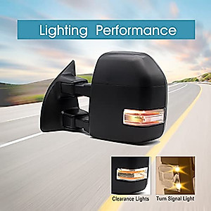 BOOLEE NEW Towing Mirrors fit for 1999-2016 Ford Super Duty F250 F350 F450 F550 Pickup Side Tow Mirrors Heated Power Glass Adjustment Turn Signal LED Auxiliary Light Black Cap Pickup Truck