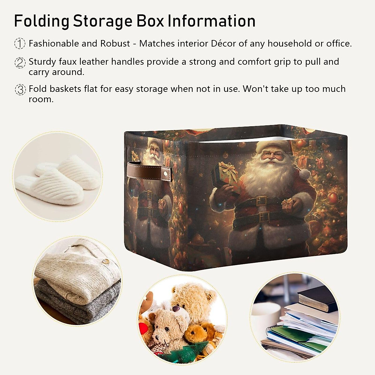 ALAZA Old Santa Claus Merry Christmas Foldable Storage Box Storage Basket Organizer Bins with Handles for Shelf Closet Living Room Bedroom Home Office 1 Pack