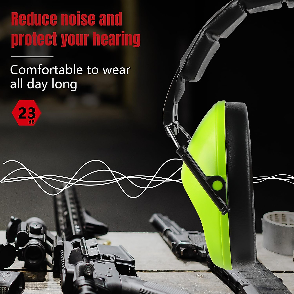 HEARMOR Safety Ear Protection Ear Muffs, Noise Cancelling Earmuffs for Tactical, Shooting Gun Range and Hunting, Fluorescent Green