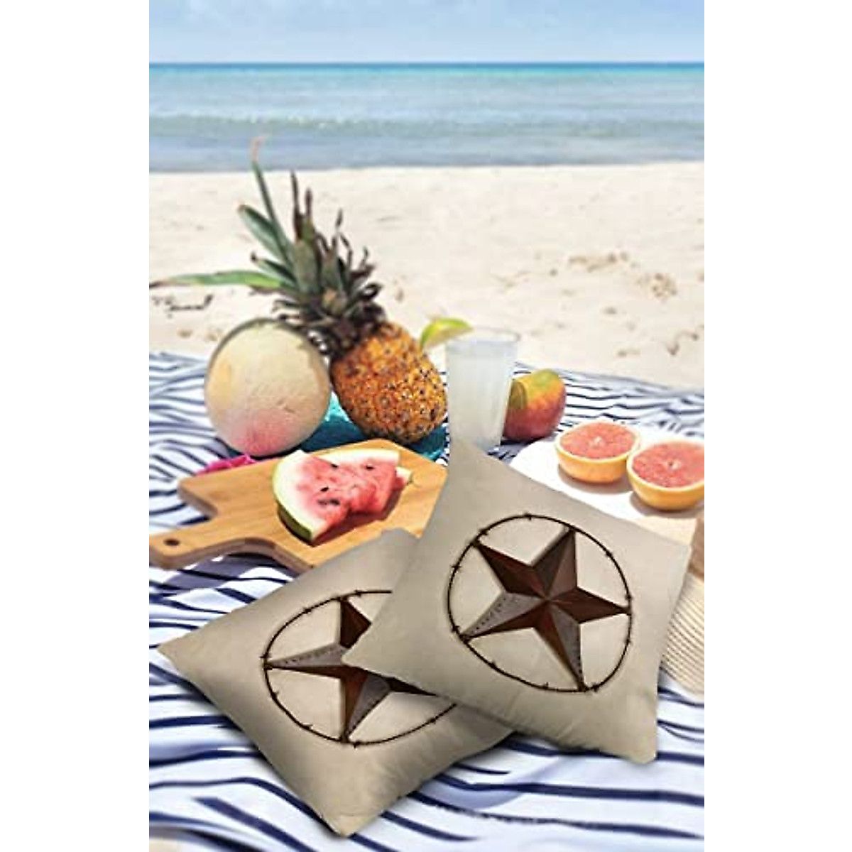 Vandarllin Outdoor Throw Pillows Covers 18X18 Set of 2 Waterproof Texas Lone Star Metal Art Decorative Zippered Cushion Covers for Patio Furniture, Rustic Lumbar Pillowcases