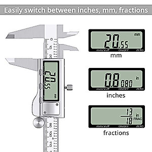 Proster Digital Vernier Caliper 8inch 200mm - Stainless Steel Electronic Caliper Fractions/Inch/Metric Caliper Measuring Tool for Length Width Depth Inner Diameter Outer Diameter