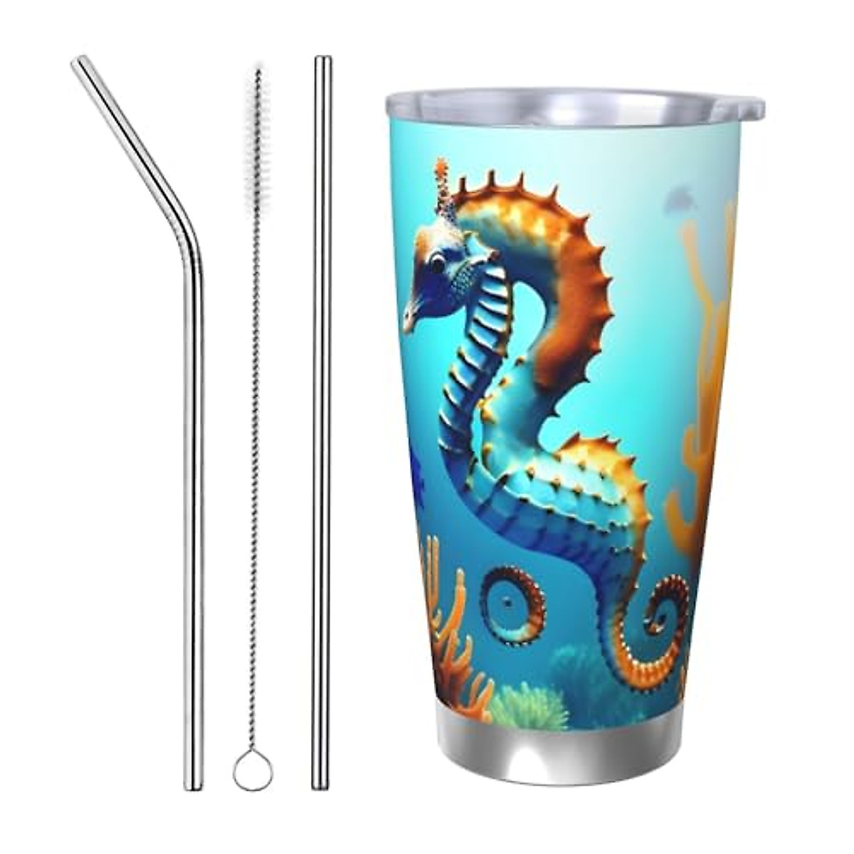 WXZYFP Car cup (single silver rim), can use a straw or drink directly, easy to use.Seabed coral seahorse