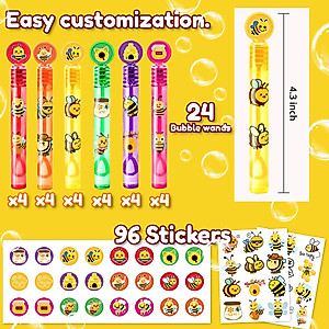 24PCS Bee DIY Bubble Wands Party Favors 96PCS Stickers for Goodie Bag Fillers Pinata Stuffers, Mini Bubble Bulk Birthday Party Supplies Toys Gifts Class Prizes for Toddlers Boys Girls