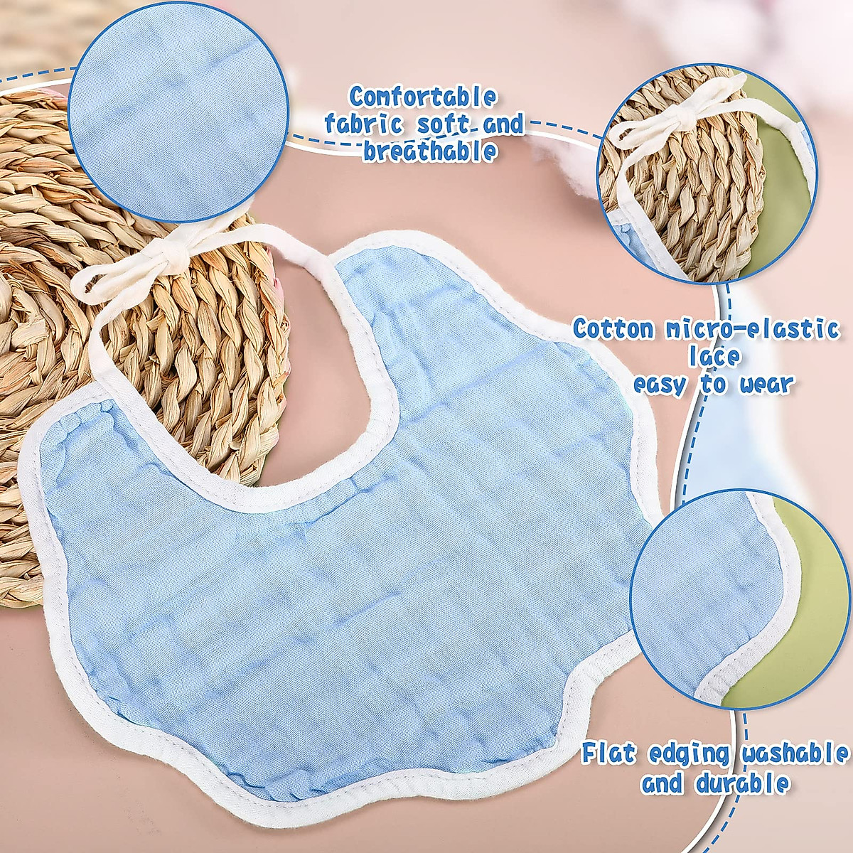 Zhanmai 15 Pieces Newborn Bib Baby Bandana Drooling Bibs 8-Layer Muslin Bibs Unisex Soft and Adjustable Absorbent Bibs for 0-12 Months Infant Toddlers Drooling and Teething, 5 Colors