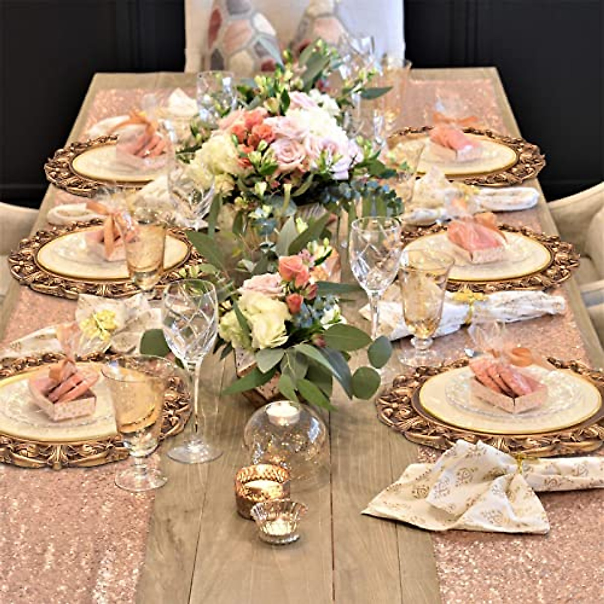 MAONAME 14" Antique Gold Charger Plates with Embossed Rims, Set of 6, Plastic Plate Chargers for Dinner Plates, Table Setting